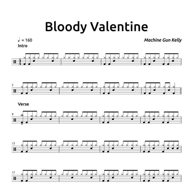 Bloody Valentine - Machine Gun Kelly - Drum Sheet Music - PDF ...